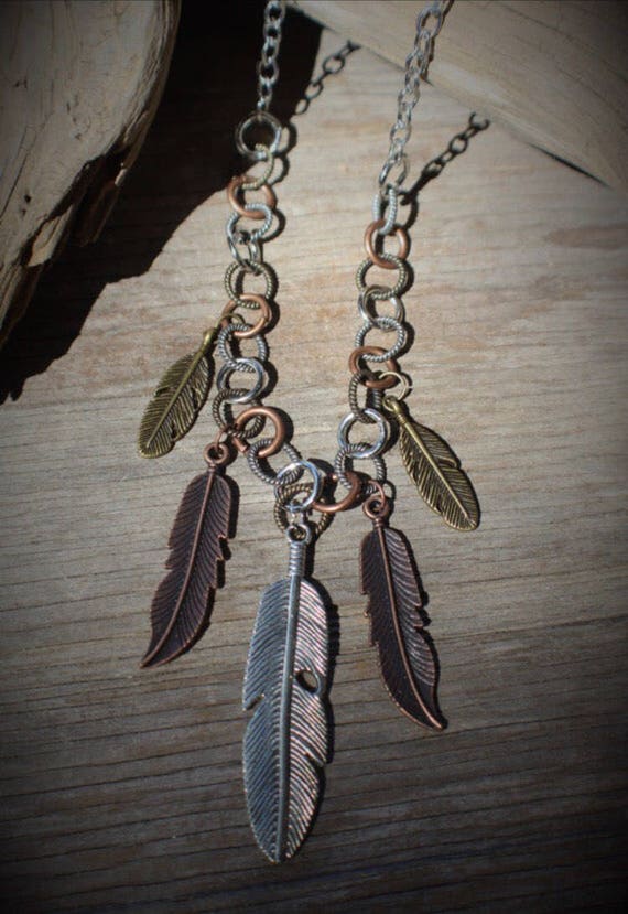 Tri Metal Feather Necklace