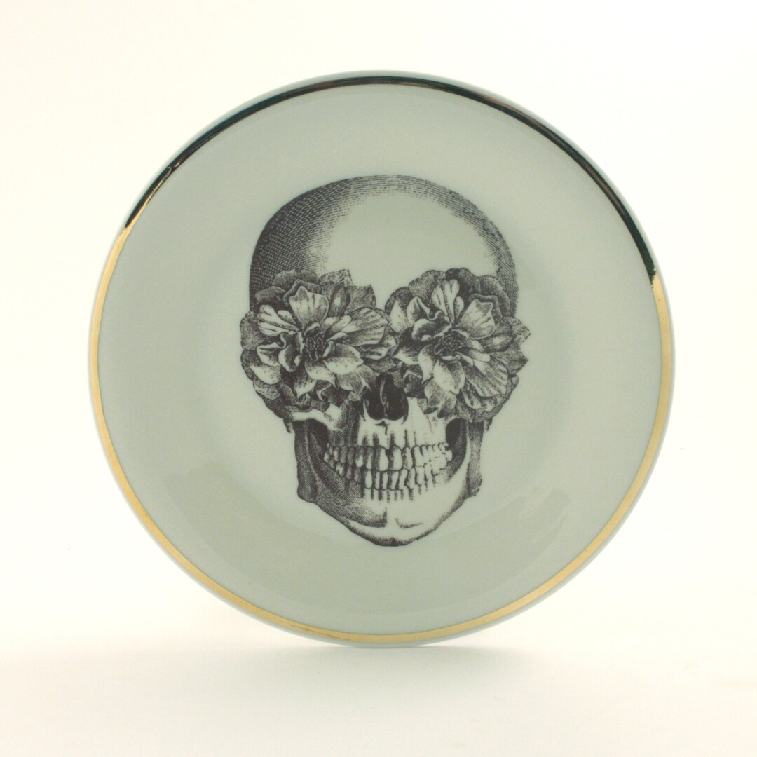 Sugar Skull Plate Dish, 7.48" Vintage Porcelain, Day of the Dead ...