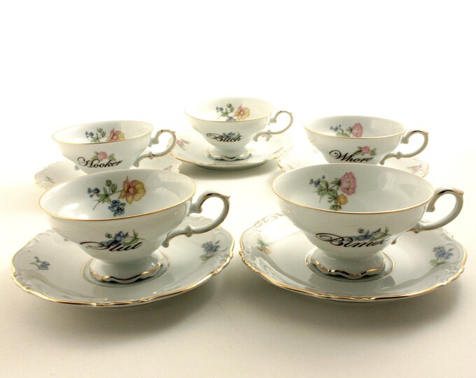 Rude Tea Party for 5, Bitch Hooker Slut Whore Bimbo, Vintage Porcelain ...