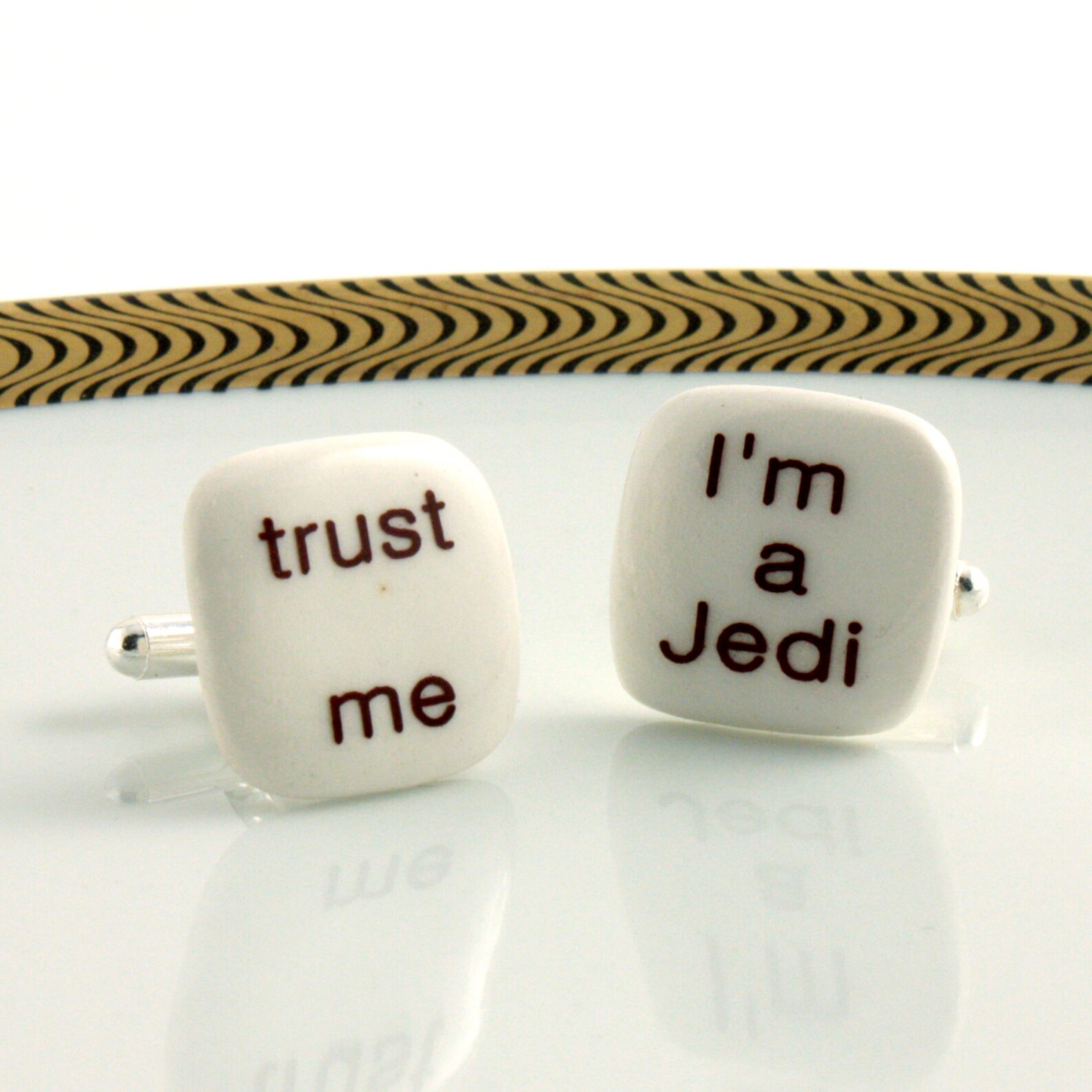 Jedi Cuff Links Porcelain Trust Me Fun Handmade Gift Present Men White ...