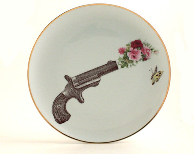 Altered Big Plate Gun Shooting Flowers on Porcelain White - Etsy