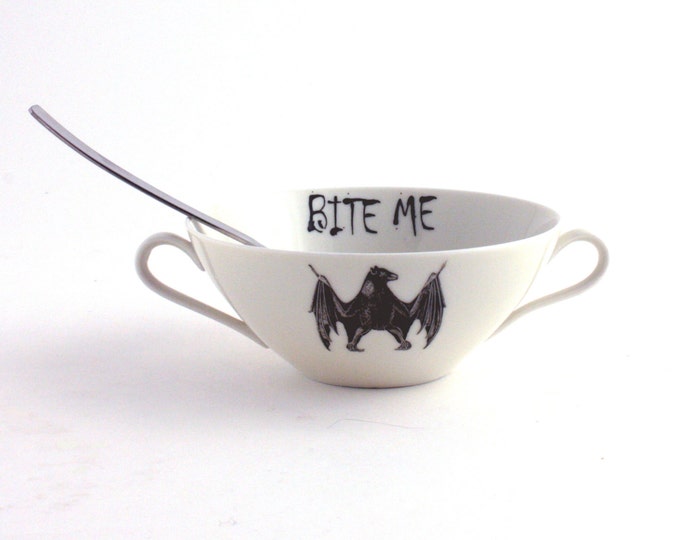 Altered Bat Cereal Bowl Bite Me Soup Mug Vintage Redesigned - Etsy