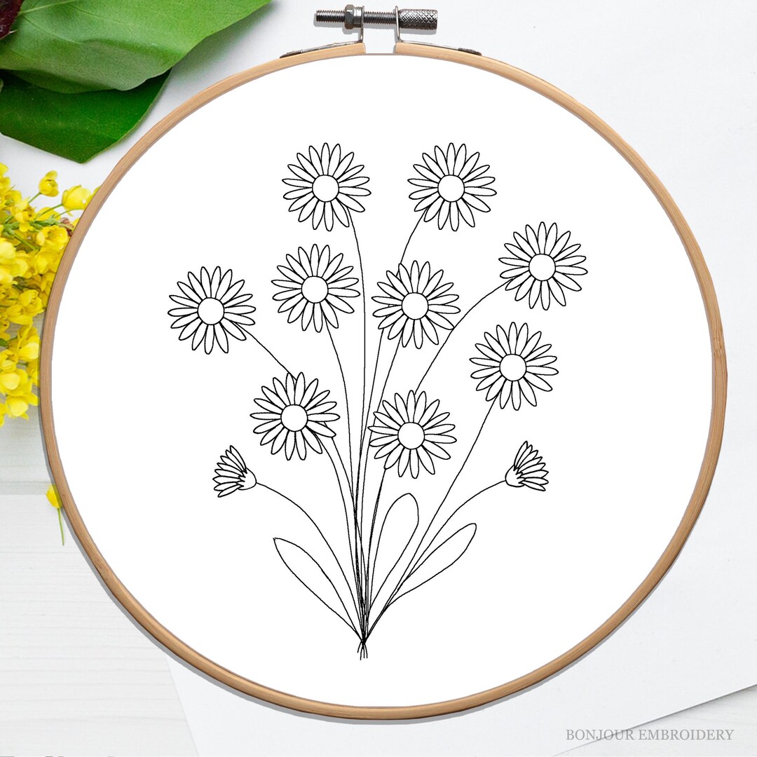 Daisy Hand Embroidery Daisy Flowers Template Spring Summer Embroidery ...