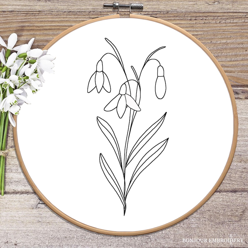 Snowdrop Hand Embroidery Spring Template Snowdrops Illustration Flower ...