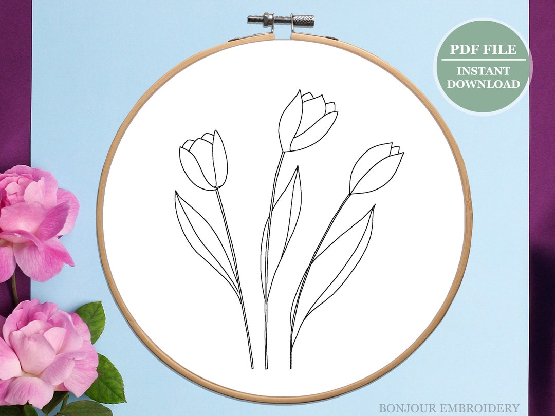 Tulip Embroidery Template, Hand Embroidery Pattern, Tulip DIY Art ...