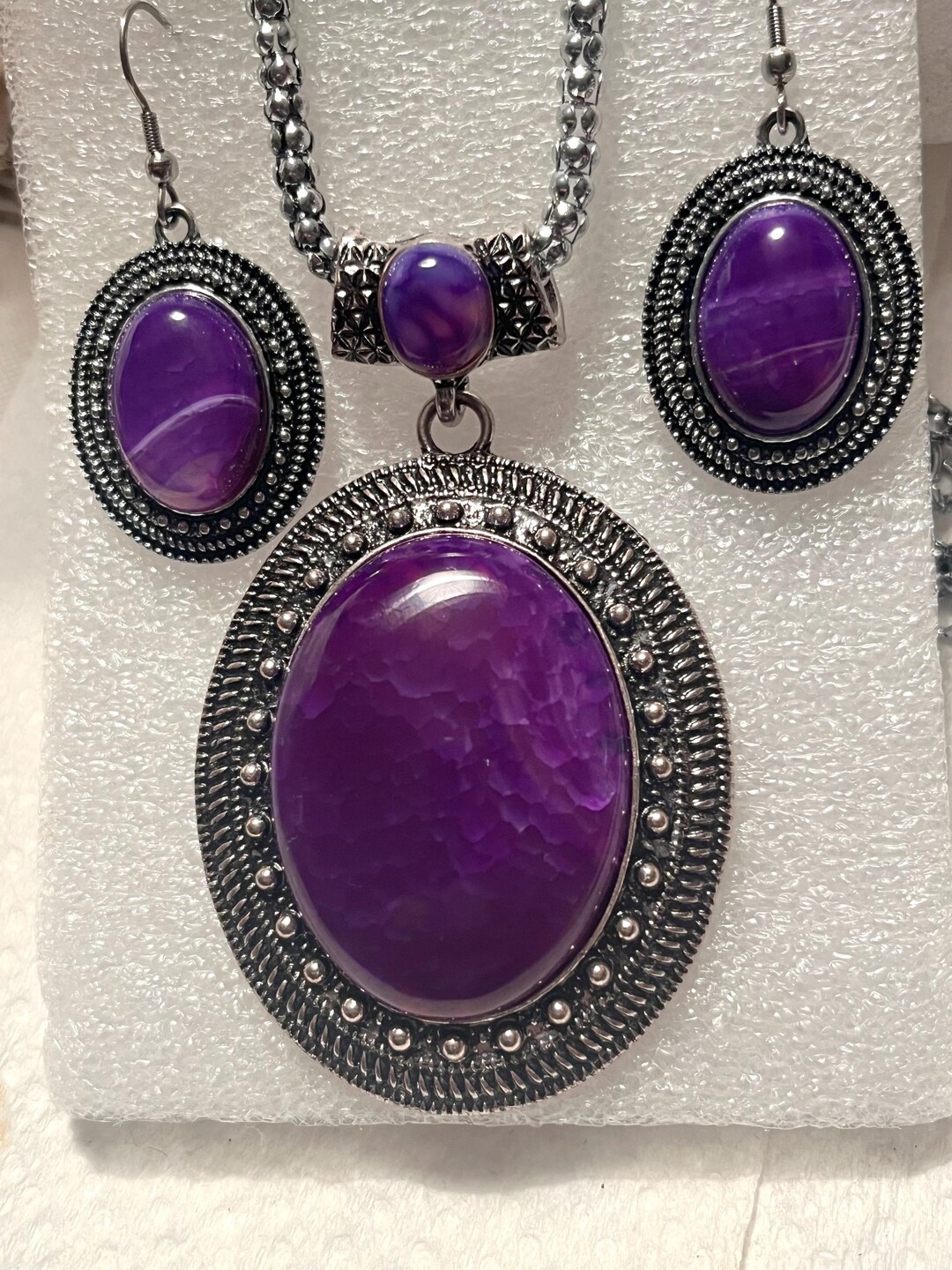 Vintage Amethyst Jewelry Set Genuine Gemstone Necklace and Earrings ...