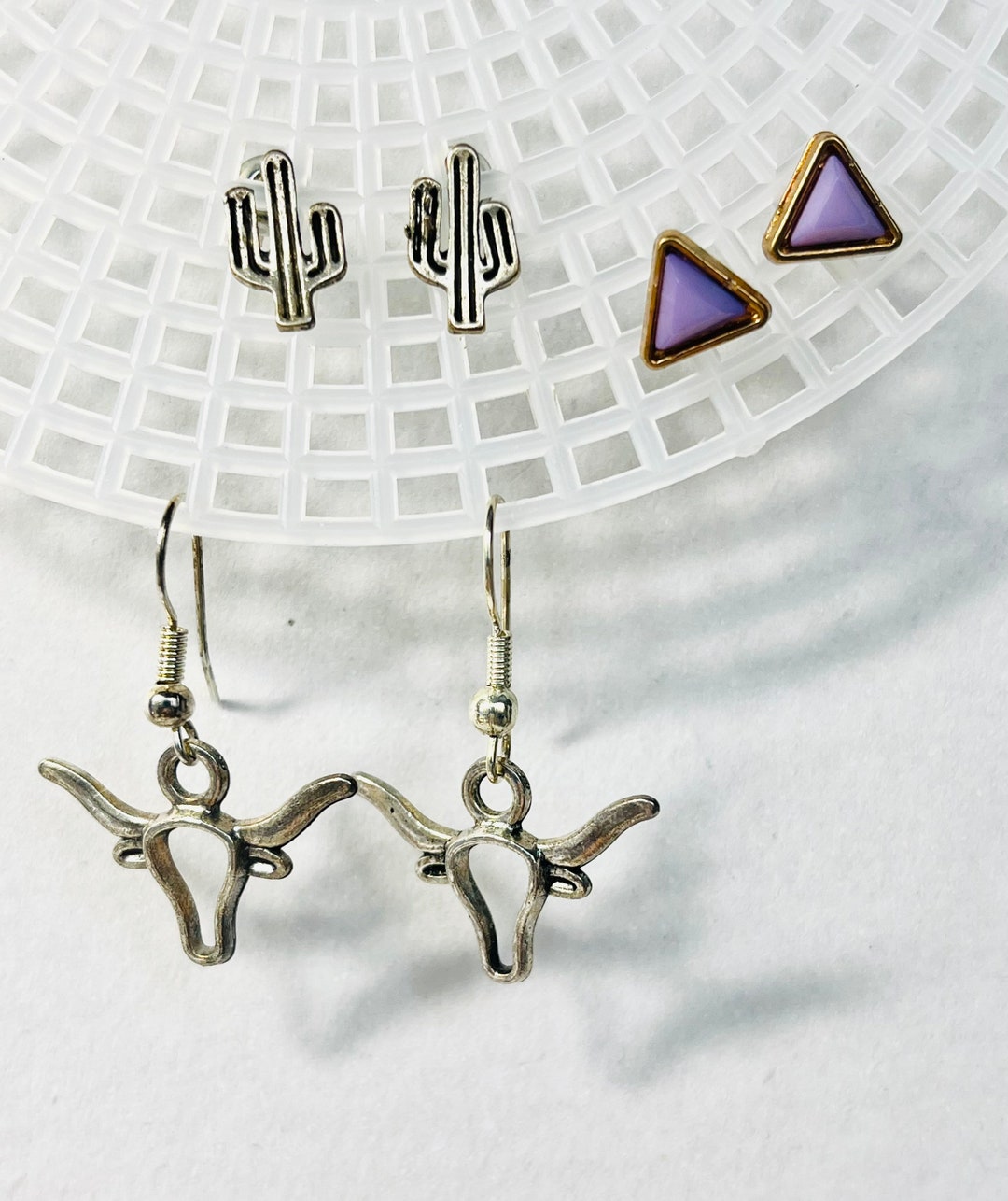 Cattle Cactus Triangle Earrings Ranch Cow Steer Southwestern Design ...