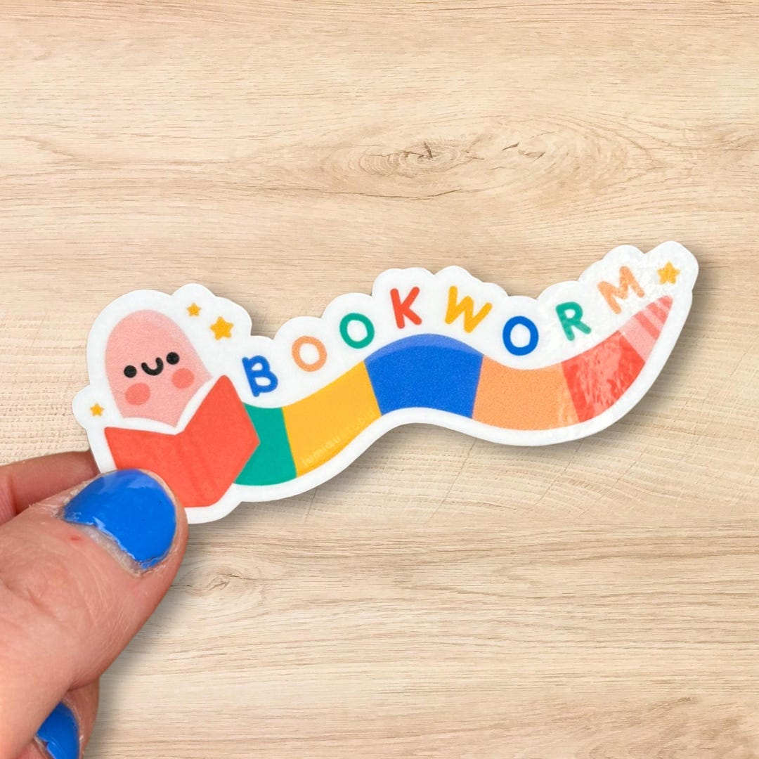 Bookworm Sticker, Cute Rainbow Worm Vinyl Sticker, Colorful Book Lover ...