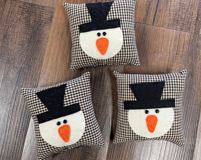 Set of 3 Handmade Snowman Black Homespun Winter Christmas Bowl Filler ...