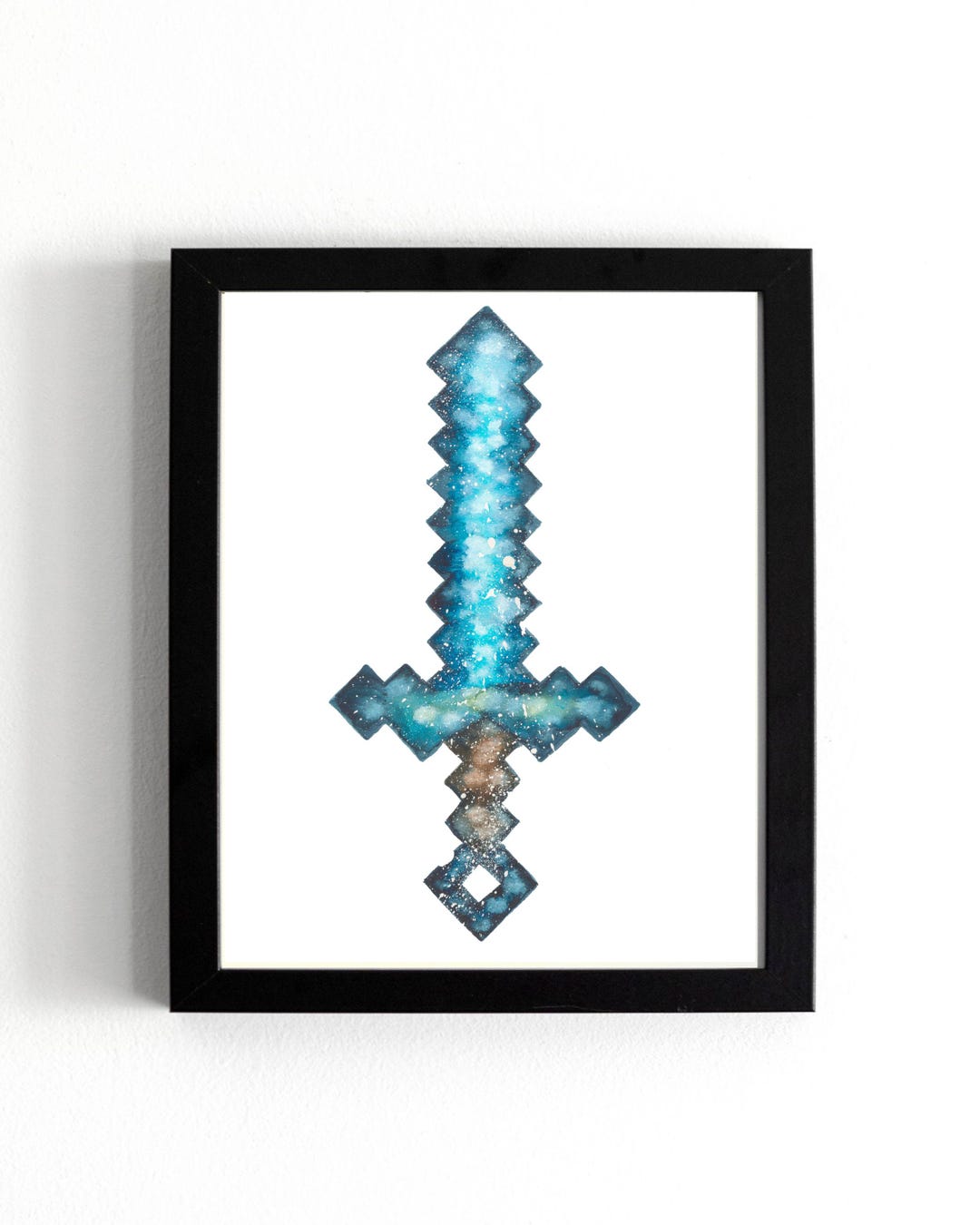 Watercolor Minecraft Diamond Sword Archival Print - Etsy