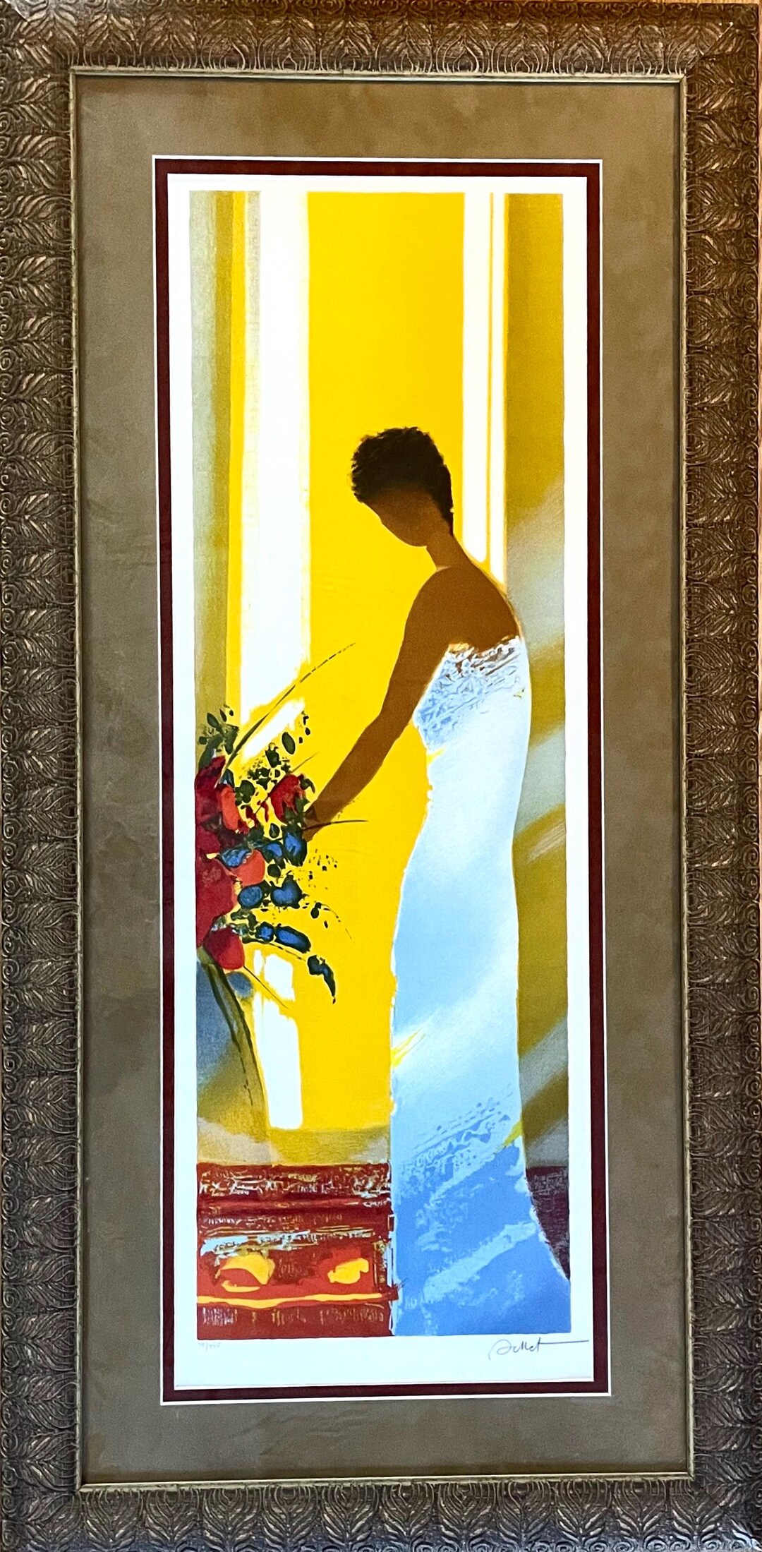 Emil Bellet, " Woman in a Gown With Flowers", Serigraph Print, Limited ...