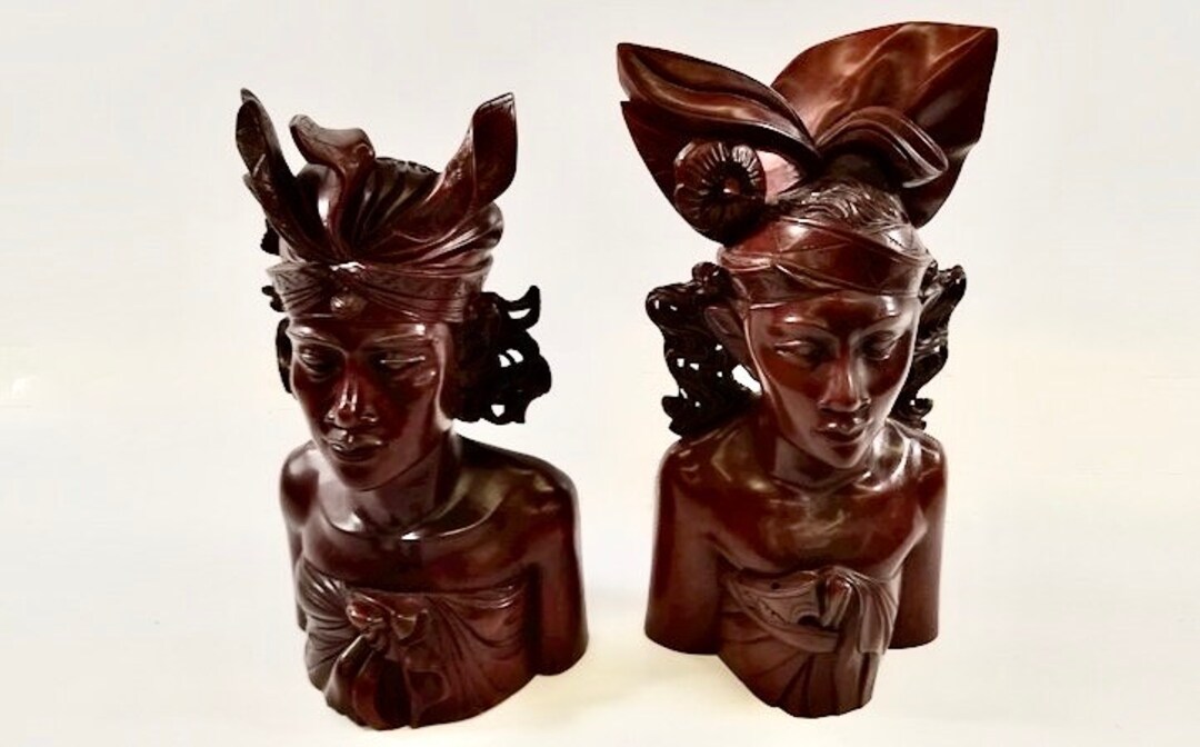 Bali, Indonesian Sculpture Pair - Male Warriors of Bali, Hand Carved of ...