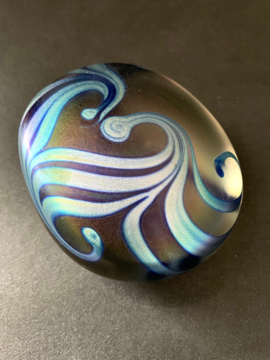 Robert Eickholt Blue Swirl Iridescent Heart Hand-blown Glass ...