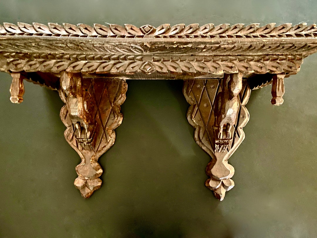 Mali African Dogan Tribe Hand Carved Wood Shelf, Leaf Pattern Fascia ...