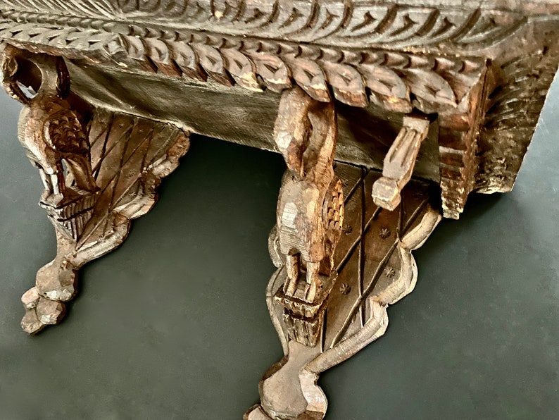 Mali African Dogan Tribe Hand Carved Wood Shelf, Leaf Pattern Fascia ...