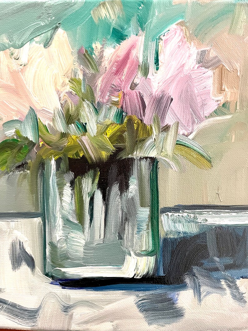 Jose Lima - Lavender Roses in Glass Vase, Original 10" X 10" Oil ...