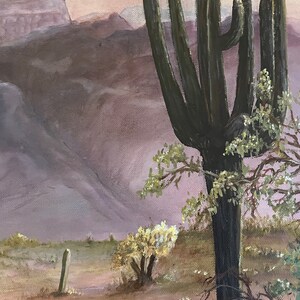 Bonny Long -original Oil Painting, Desert Landscape With Cactus, 16" X ...