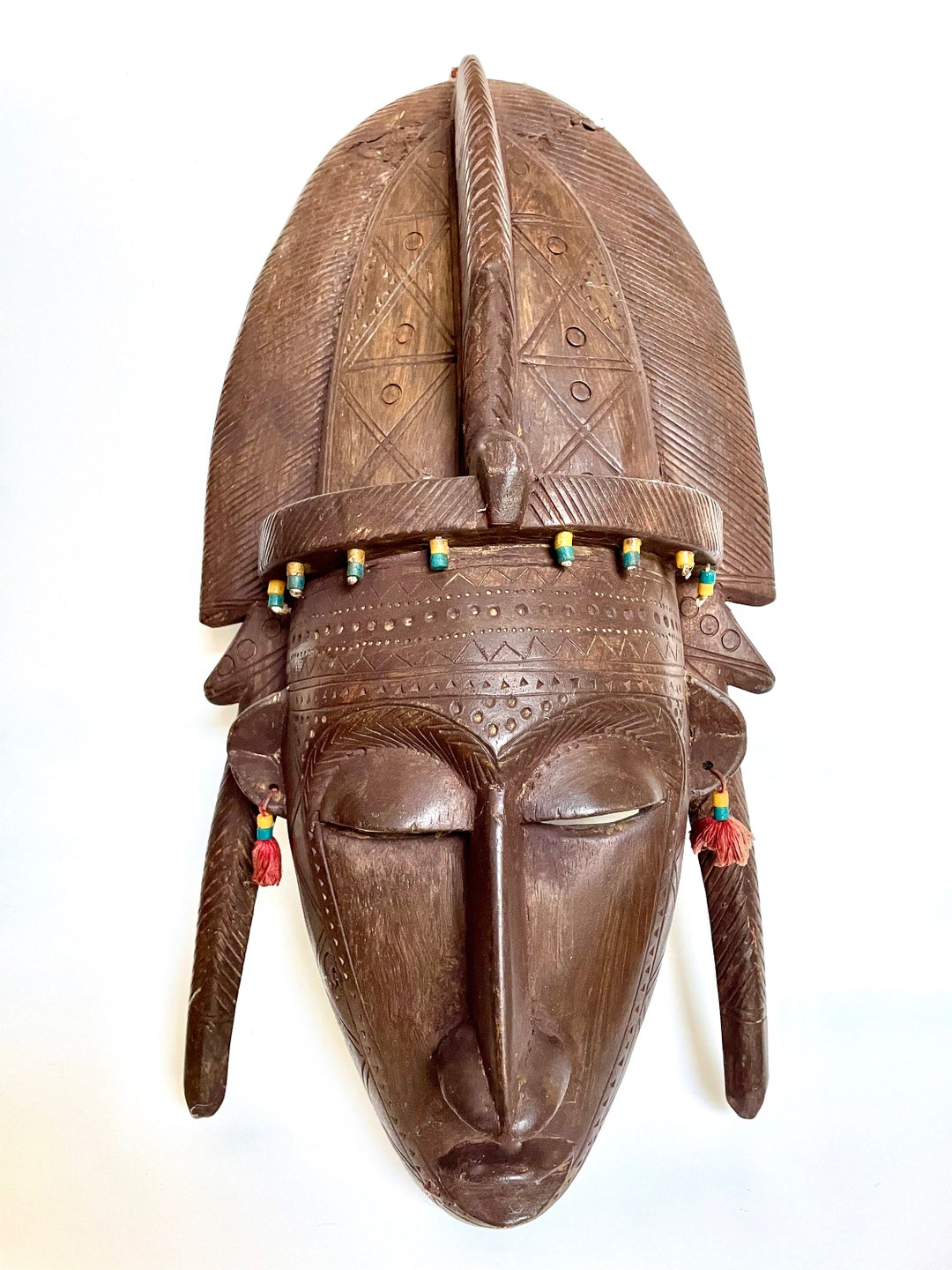 Mali African Dogan Tribe, Wood Carved Mask, Male Warrior, 24H X 12W X ...