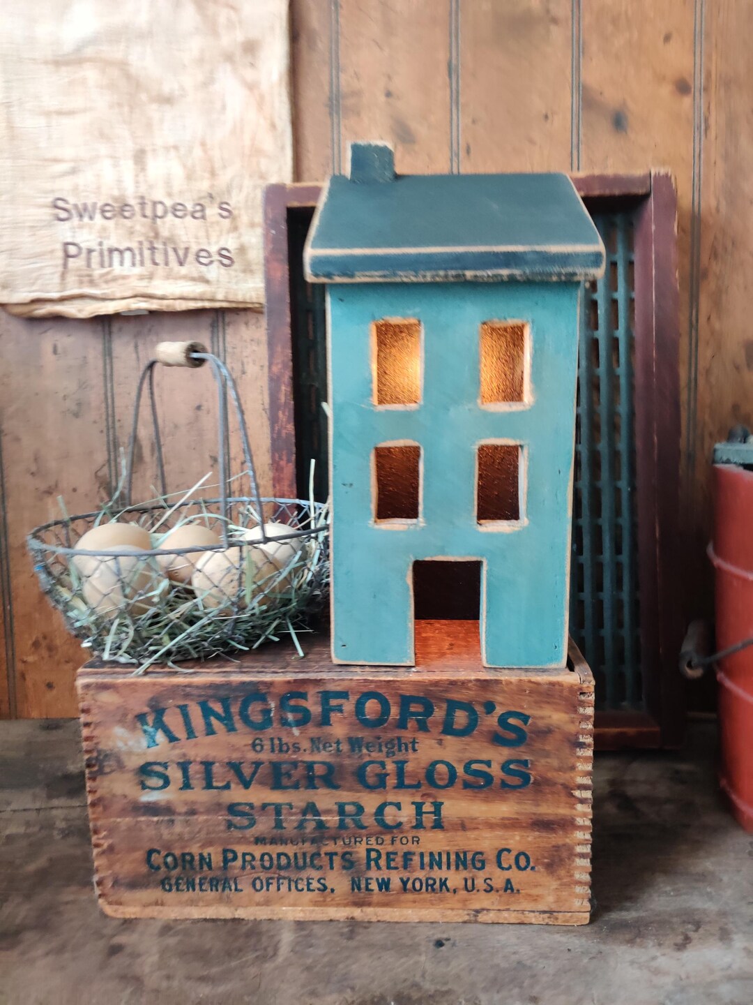 Primitive Rustic Farmhouse Handmade Colonial Folk Art Rustic Wood ...