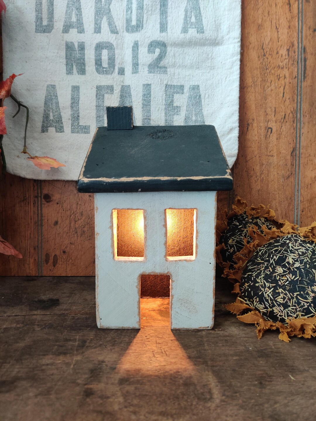 Primitive Rustic Farmhouse Handmade Colonial Wood Wooden Saltbox House ...