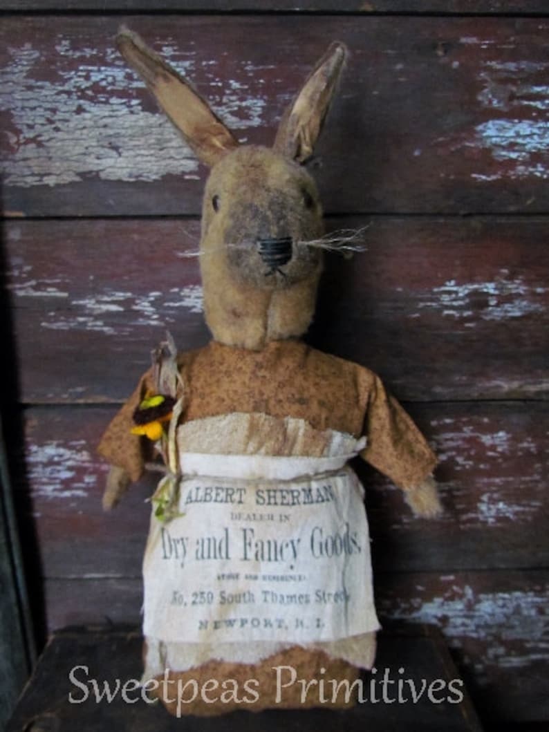 2015 E-PATTERN Primitive Folk Art Early Style Bunny Rabbit Doll With ...