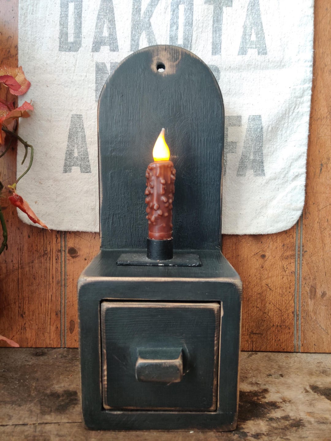 Primitive Rustic Farmhouse Colonial Tombstone Hanging Wooden Candle ...