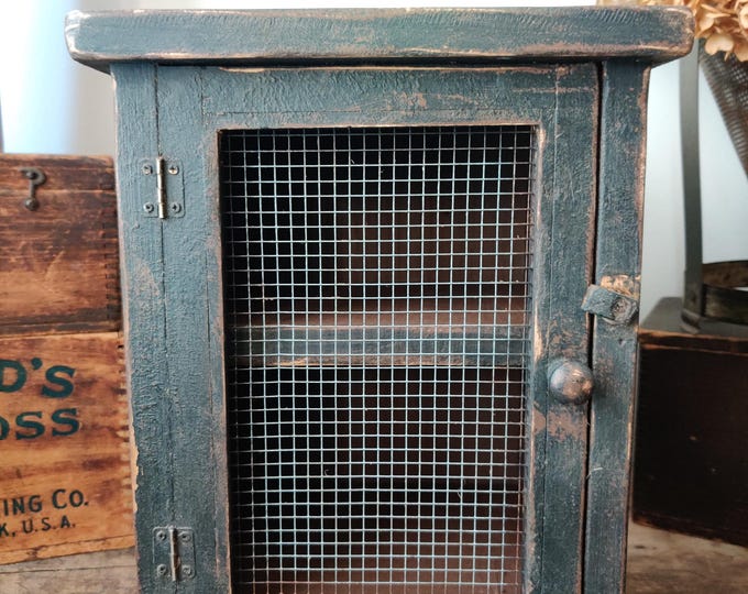 Primitive Black Mini Pie Safe – Distressed Chippy Paint Cabinet – Lamp ...