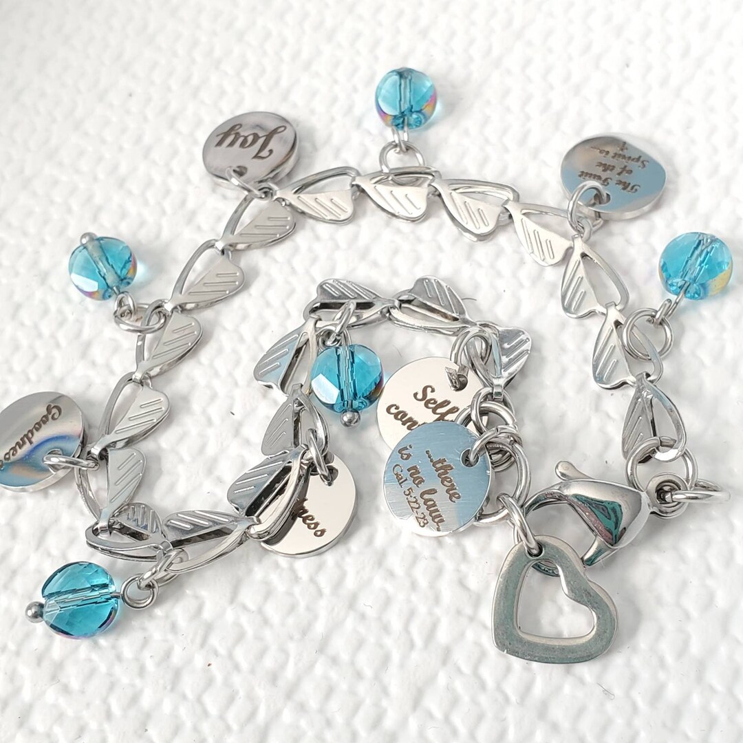 Fruit of the Spirit Charm Bracelet: Stainless Steel, Turquoise AB ...