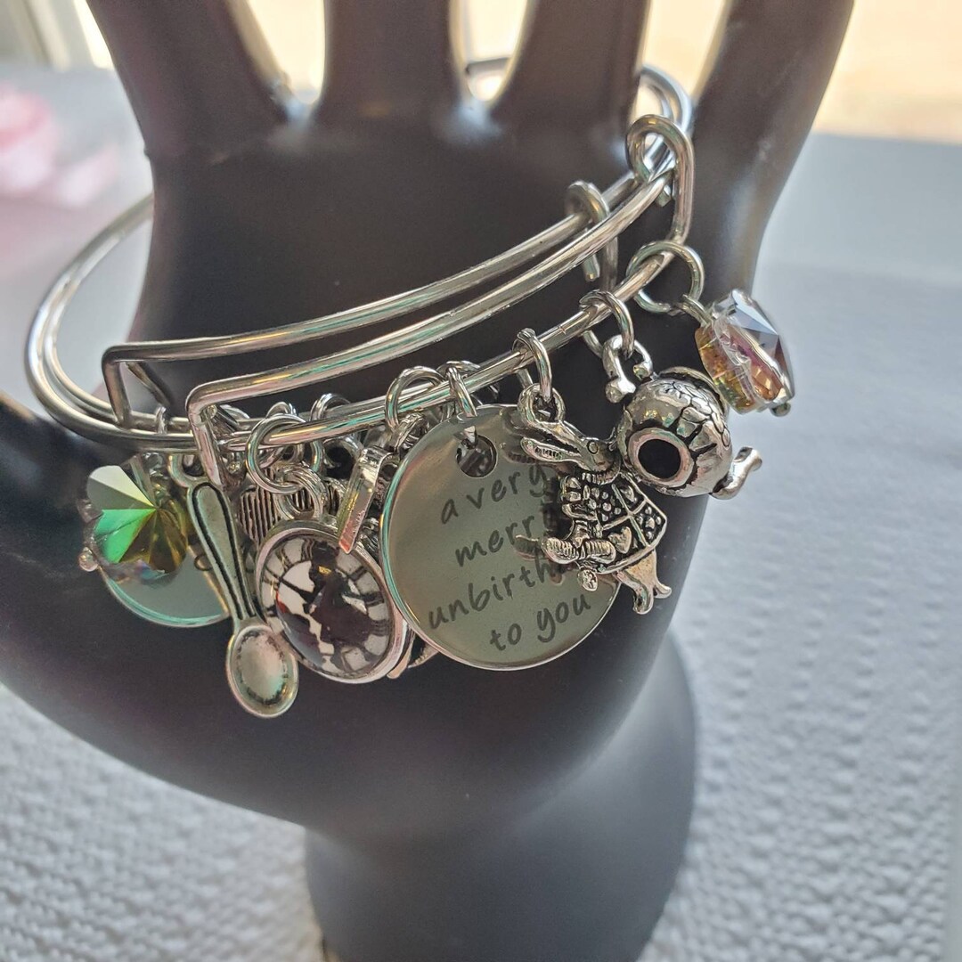 Alice in Wonderland Charm Bangle Bracelet Set: Unbirthday Gift - Etsy