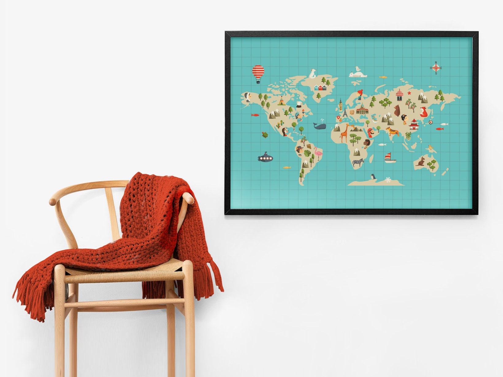 Ilustración Mapamundi Ilustración infantil Mapa infantil | Etsy