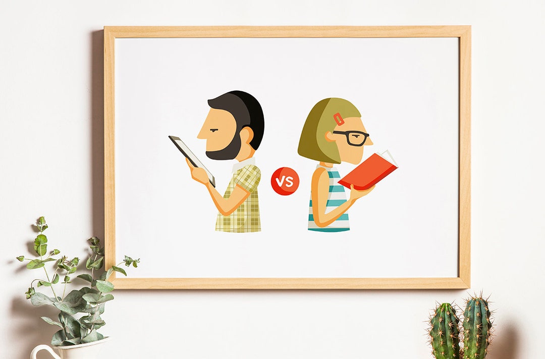 The Readers Art Print, Book Vs Tablet, Home Decor - Etsy