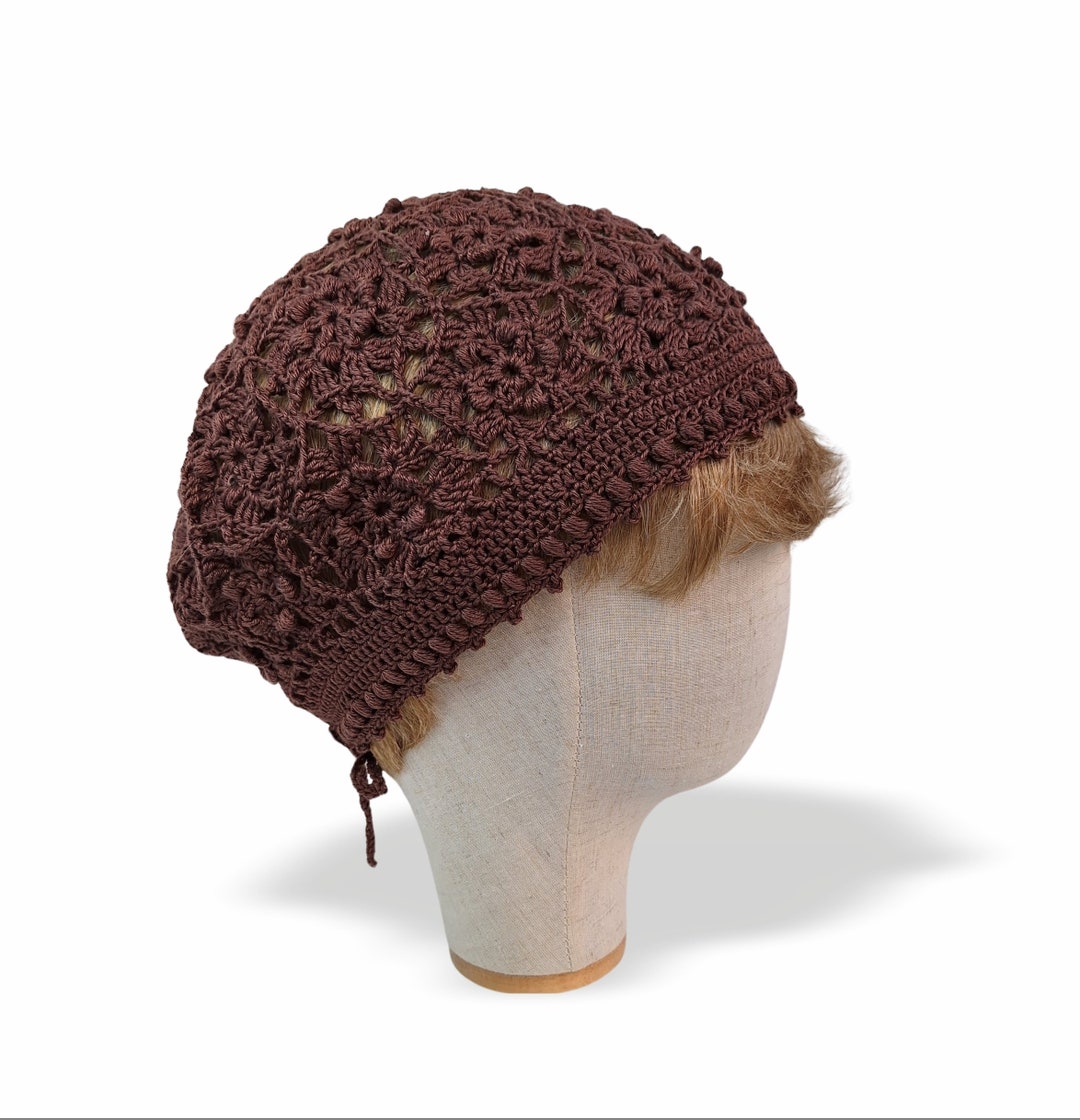Brown French Beret Knit Hat for Small Heads Summer Adjustable Hat With ...