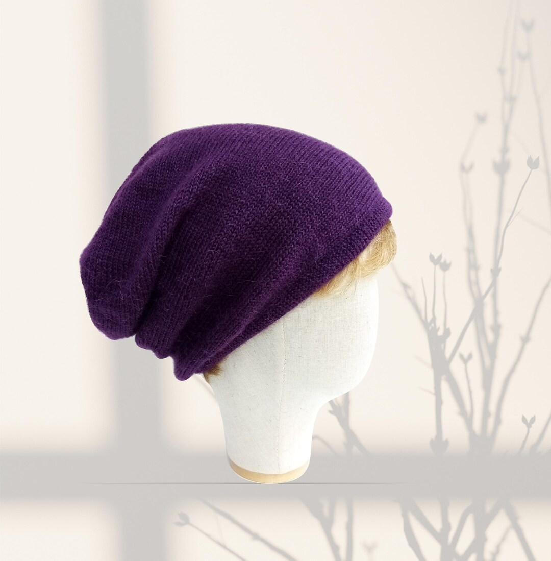 Alpaca Purple Beanie for Big Head 100 % Linen Lined Purple Wool Hat Xxl ...