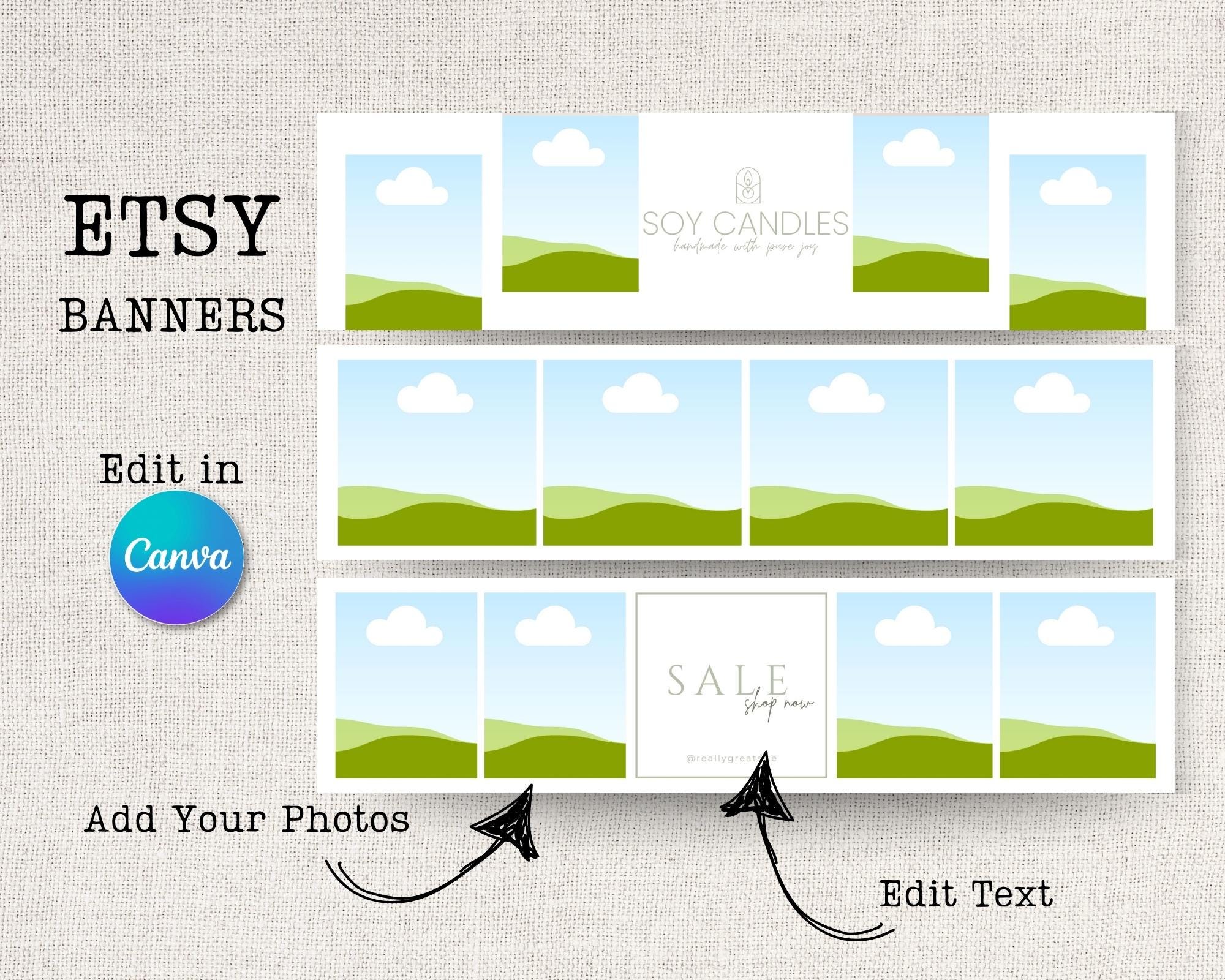 Editable Boho Etsy Banner Templates: Storefront Branding Kit (canva) - Etsy