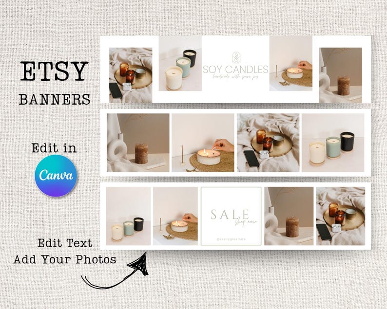 Editable Boho Etsy Banner Templates: Storefront Branding Kit (canva) - Etsy