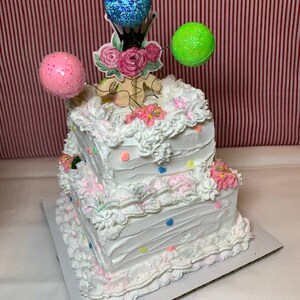Princess Fake Cake Two Tiers White Faux Frosting Pink | Etsy