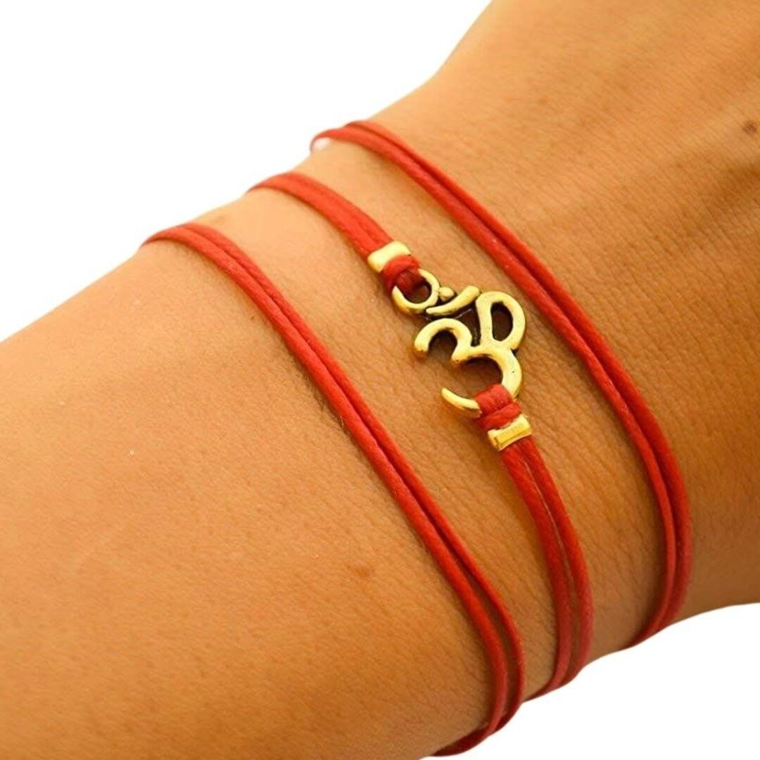 Om Bracelet for Women Gold Tone Om Charm Wrapped Red String Bracelet ...