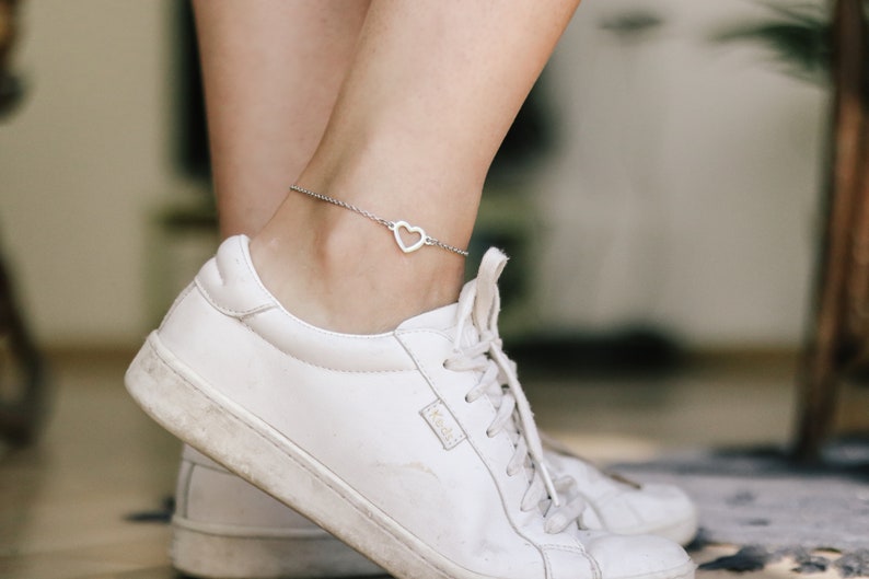 Heart Anklet Waterproof Silver Chain Ankle Bracelet Outline - Etsy