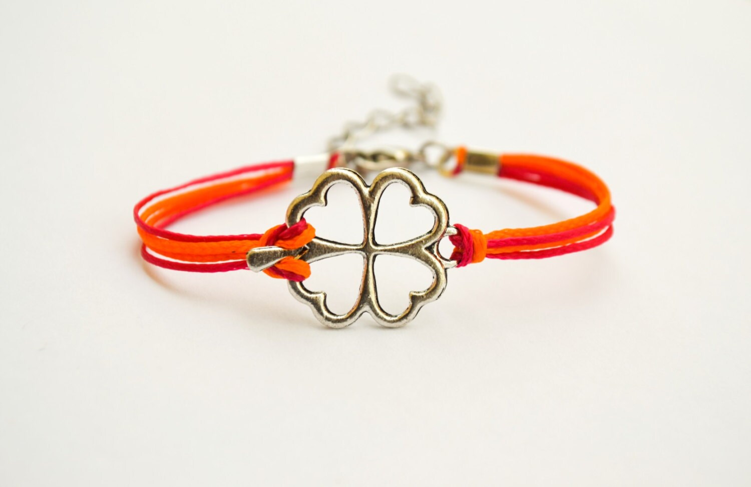 Clover Friendship Bracelet for Girls Pink and Orange Cords - Etsy