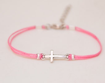 Cross Bracelet Women Bracelet With Silver Cross Charm Pink | Etsy