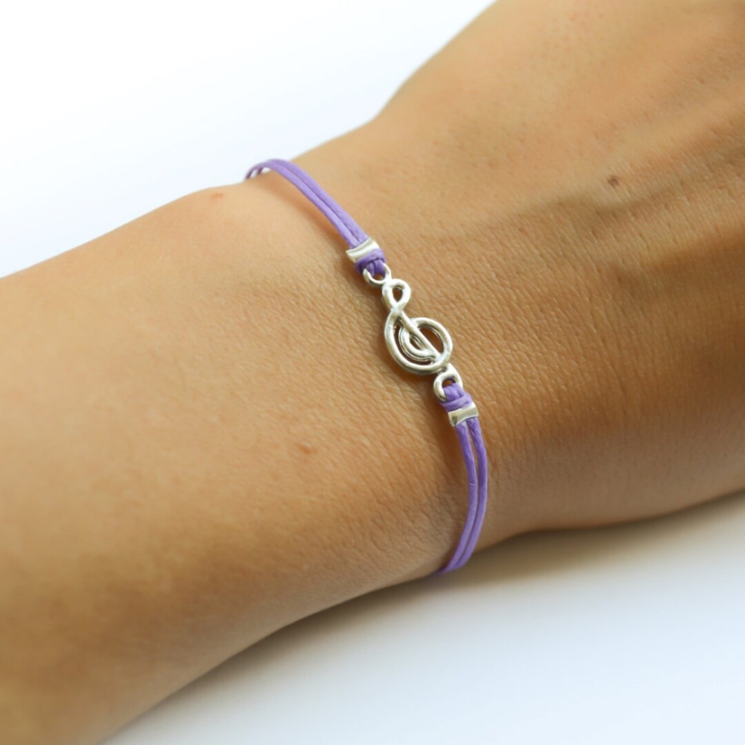 Treble Clef Bracelet, Purple Cord Bracelet With a Silver G Clef Charm ...