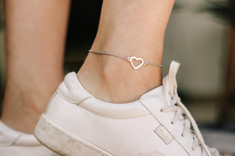 Heart Anklet Waterproof Silver Chain Ankle Bracelet Outline - Etsy