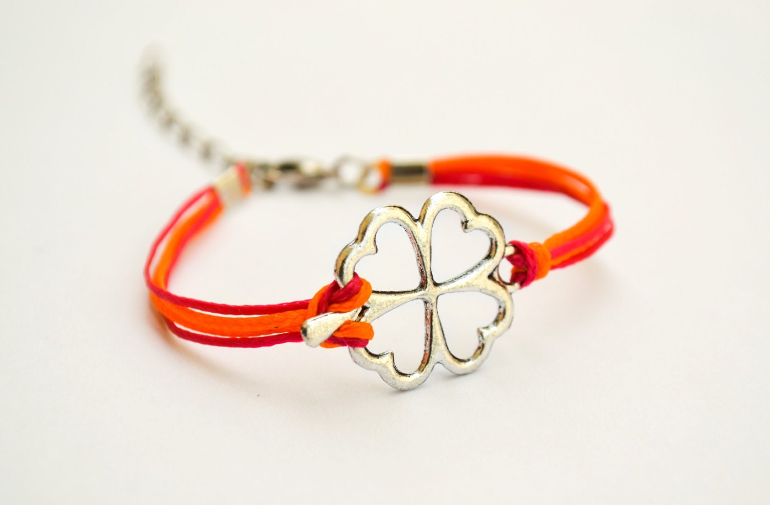 Clover friendship bracelet for girls pink and orange cords | Etsy