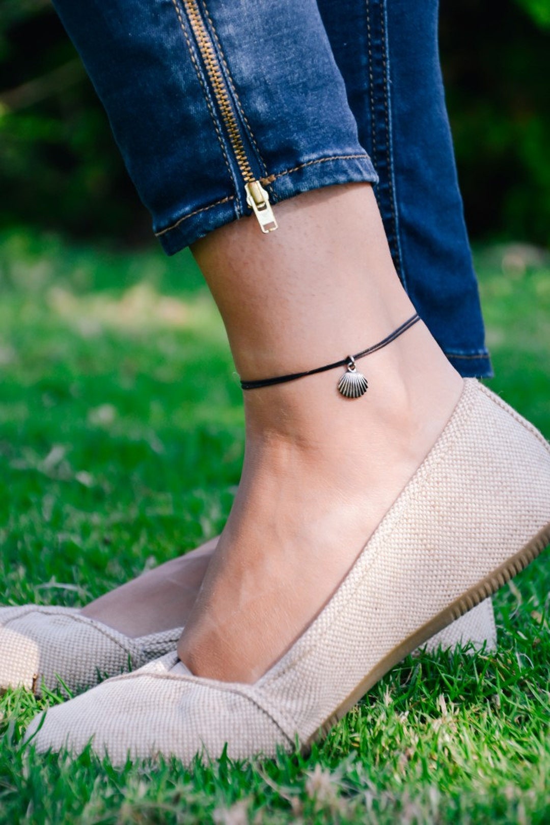 Seashell Anklet, Ankle Bracelet With a Silver Plated Shell Charm, Black ...