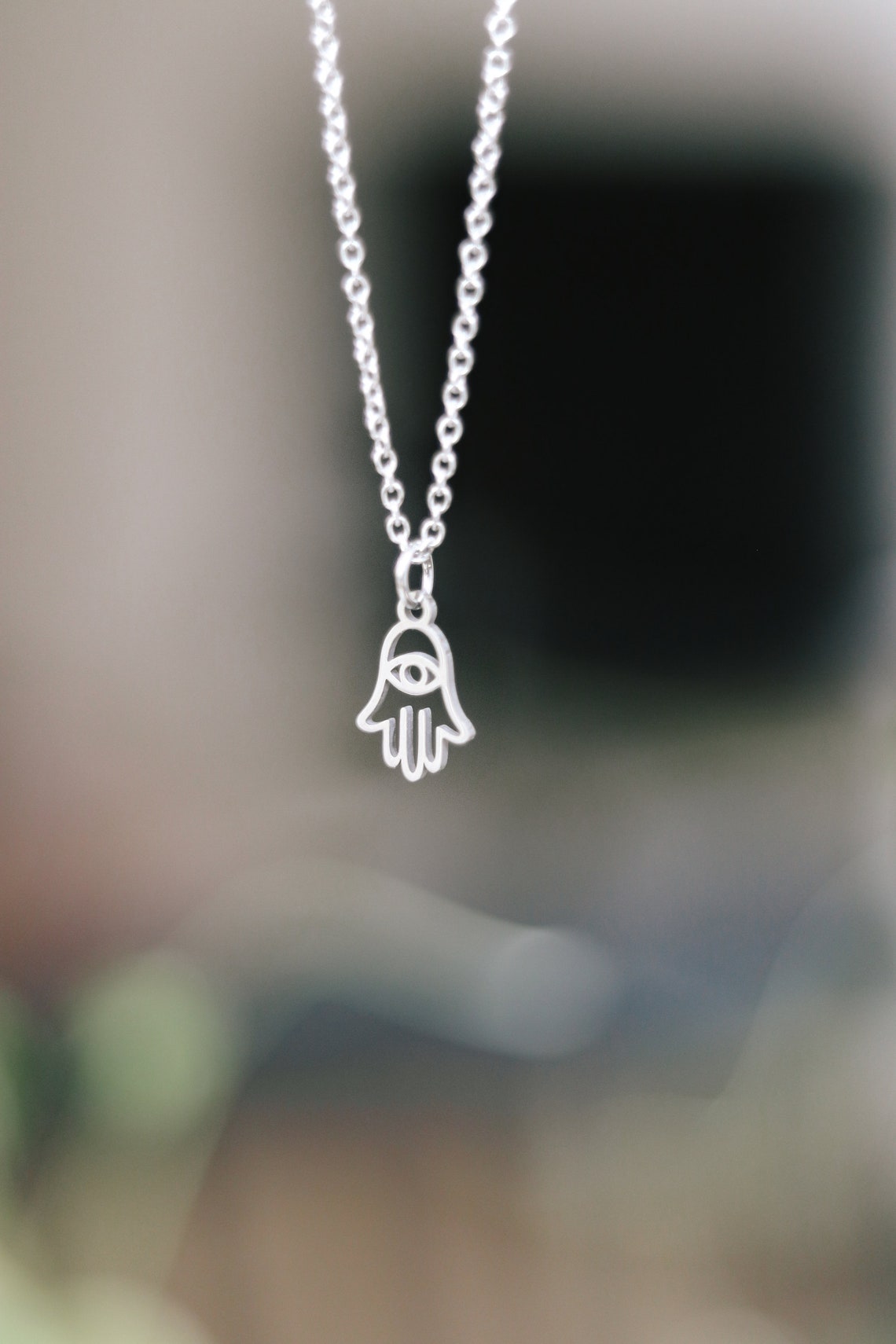 Silver Hamsa Necklace Small Pendant Waterproof Chain - Etsy
