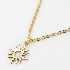 Gold Sun Necklace, Sunshine Sunburst Pendant, Stainless Steel Chain ...