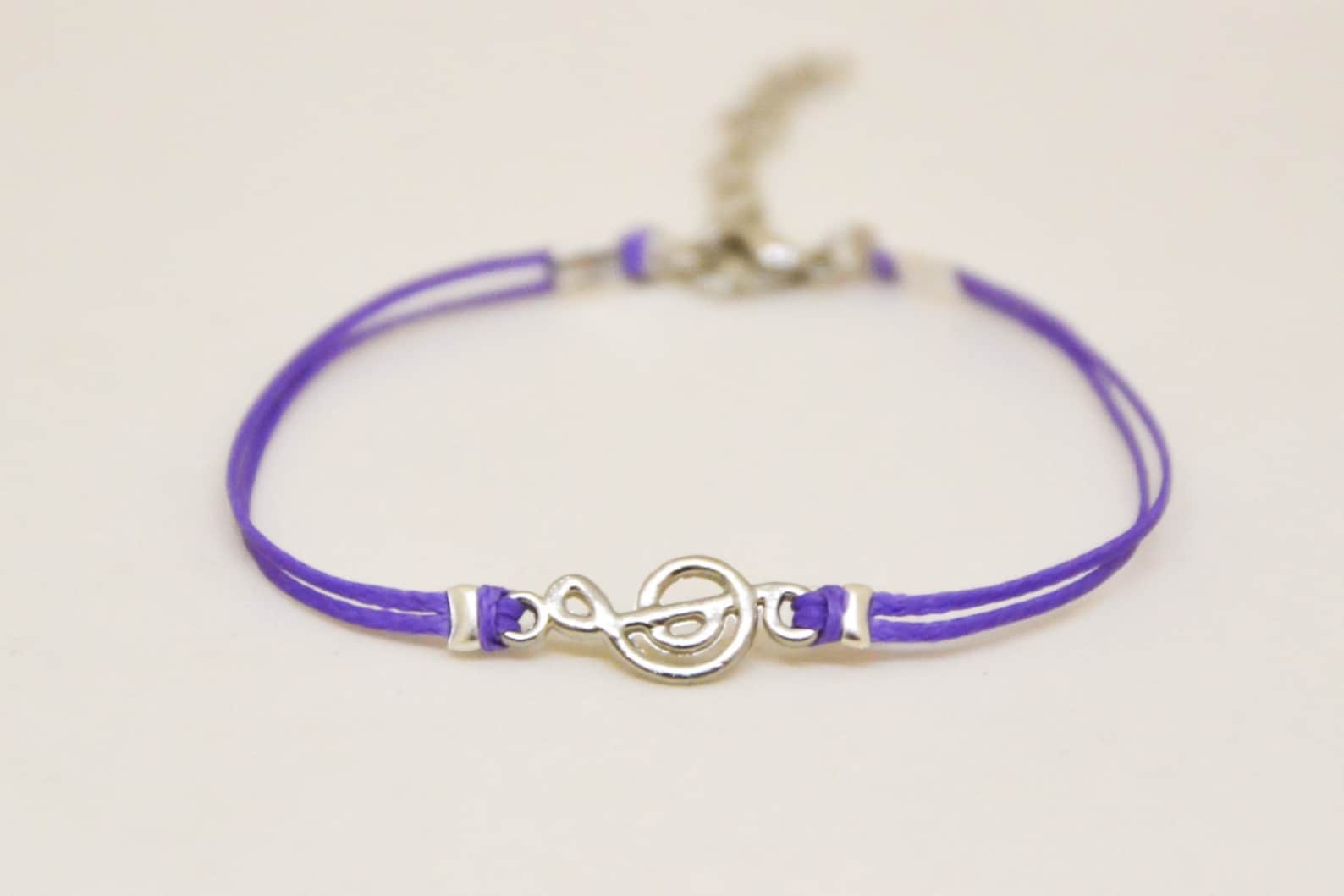 Treble Clef Bracelet Purple Cord Bracelet With a Silver G | Etsy