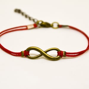 Red Cord Infinity Bracelet: Bronze Charm, Adjustable Friendship Jewelry ...