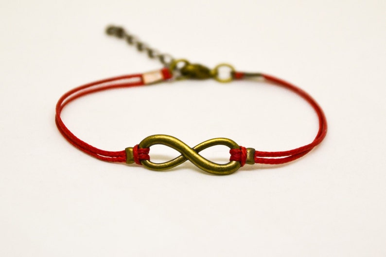 Red Cord Infinity Bracelet: Bronze Charm, Adjustable Friendship Jewelry ...