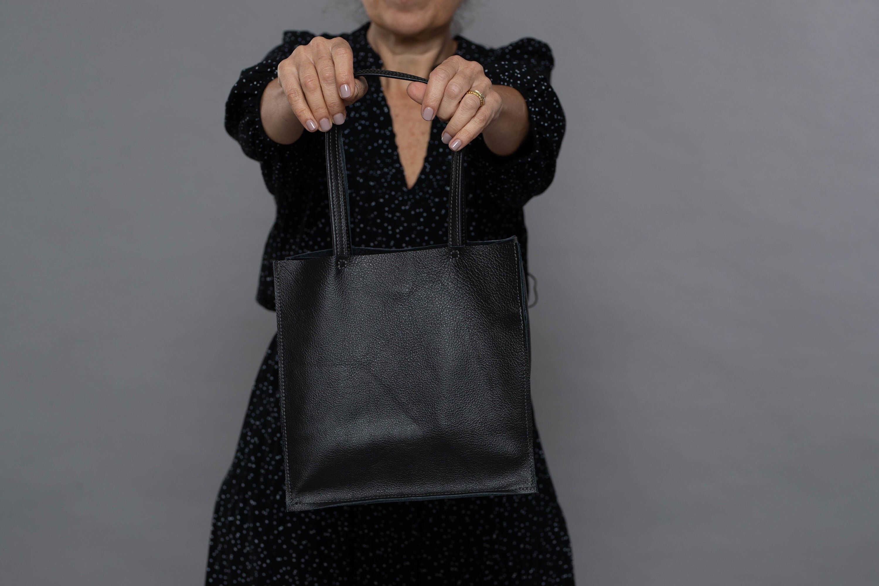 Handmade Small Black Leather Tote: Mini Evening Bag - Etsy